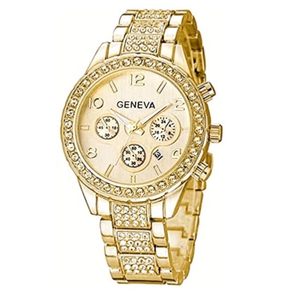 Geneva | Accessories | Gold Floating Crystal Calendar Geneva Ss Watch ...